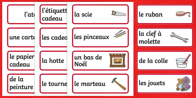 Santa's Workshop Role Play Topic Word Labels French