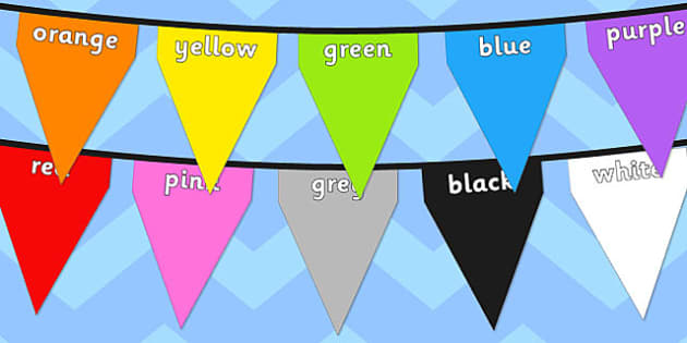 Colors on Bunting - colors, names, red, orange, yellow, green, blue, purple