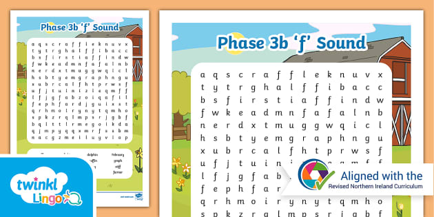 Northern Ireland Linguistic Phonics Phase 3b 'f' Word Search