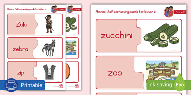 Grade R Phonics: Self-correcting Puzzle Letter z - Twinkl