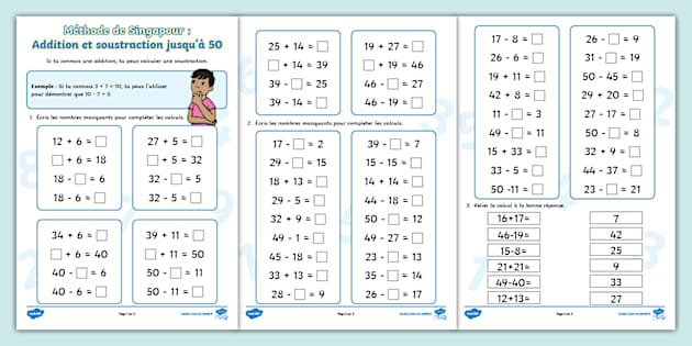 Méthode de Singapour : Addition et soustraction jusqu'à 50