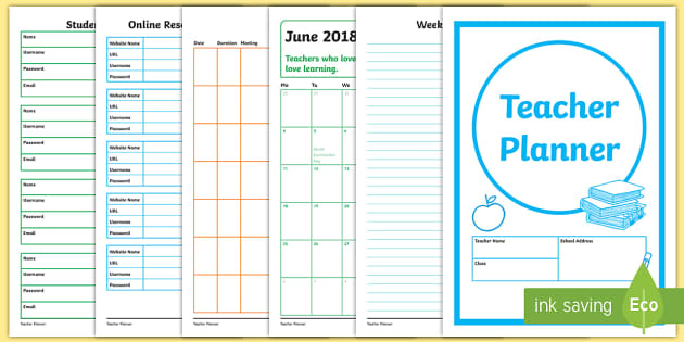 Teacher Planner Academic Year 2018-19 - planner, calendar, teacher resource