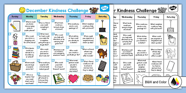 December 2024 Kindness Challenge Calendar (teacher made)