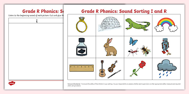 Grade R Phonics: Sound Sorting Cut-and-Paste Activity I and R