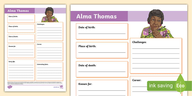 Alma Thomas Fact File Template, About Alma Thomas - Twinkl