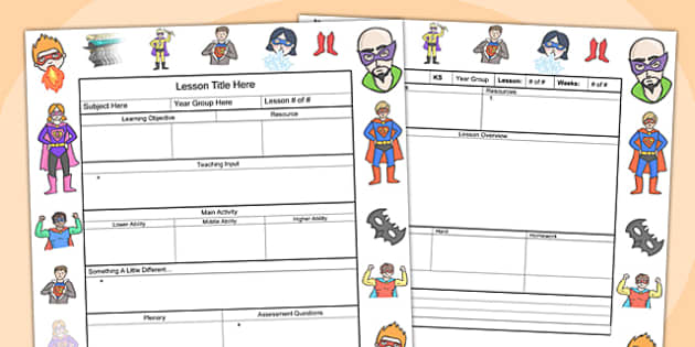 Superhero Themed Editable Individual Lesson Plan Template - plan