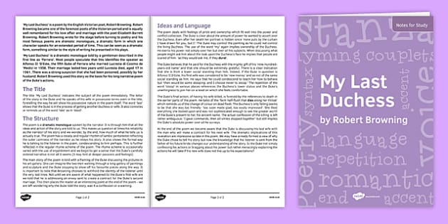 AQA Poetry: My Last Duchess - Revision Notes (teacher made)