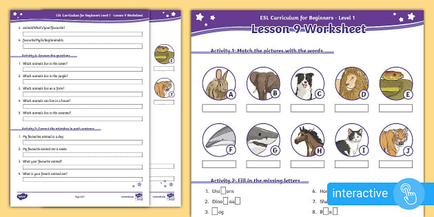 Esl Curriculum For Beginners Lesson 9 Interactive Worksheet