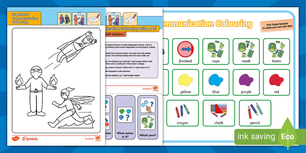 Superhero Communication Colouring Activity with AAC - Twinkl