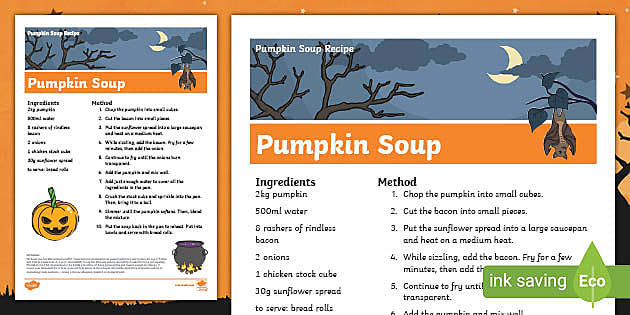 Halloween Pumpkin Soup Recipe Sheets | Primary Resources