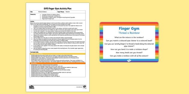 Eyfs Thread A Rainbow Finger Gym Plan And Prompt Card Pack