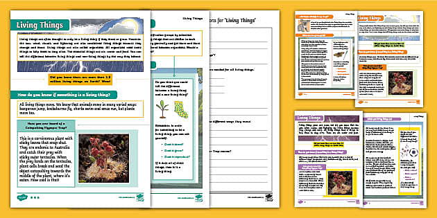 Characteristics of Living Things Reading Comprehension