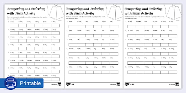 Comparing and Ordering with Mass Activity Sheet - Twinkl