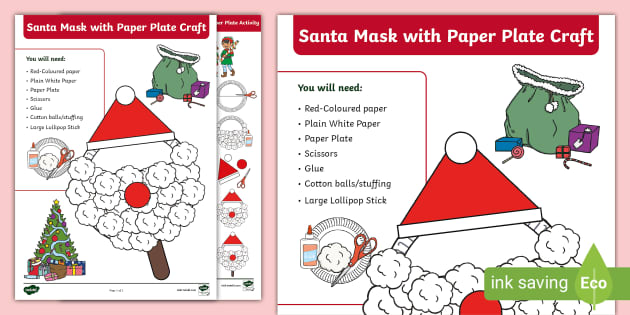 FREE! - Santa Mask with Paper Plate Craft Activity - Twinkl
