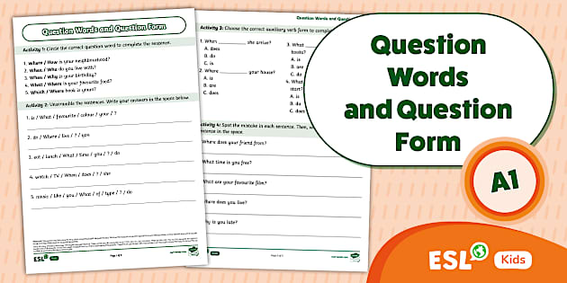 ESL Question Words and Forms Activity Sheet [Kids, A1]