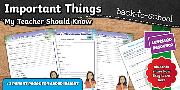 Important Things Your Teacher Should Know (Levelled, Junior)