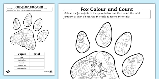 👉 Fox Colour and Count Worksheet (teacher made) - Twinkl