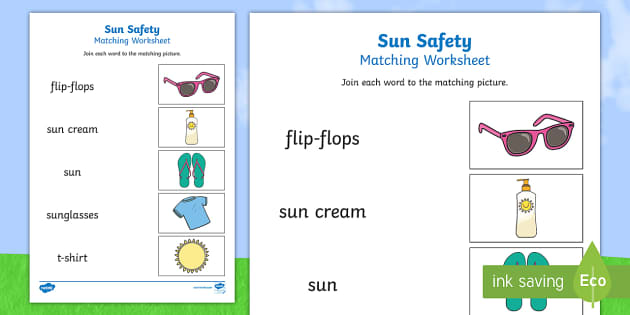 Sun Safety Word and Picture Matching Activity (teacher made)
