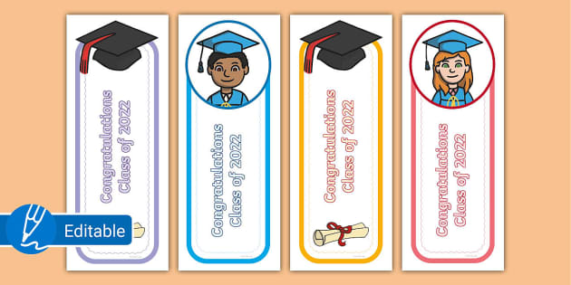 Editable Graduation Bookmarks (teacher made) - Twinkl