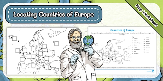 Locating Countries of Europe Map Worksheet (teacher made)
