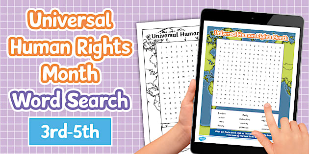 Universal Human Rights Month Word Search for 3rd-5th Grade