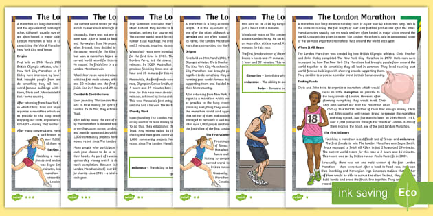 UKS2 The London Marathon Differentiated Reading Comprehension Activity