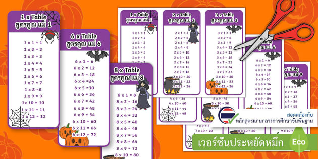 บัตรตารางสูตรคูณธีมฮาโลวีน - Halloween Times Tables Cards