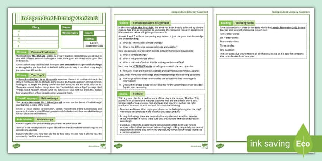 Level 4 November 2022 School Journal: Independent Learning Contract