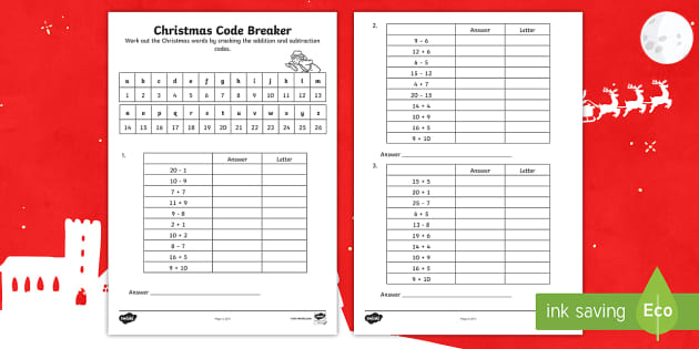 KS1 Christmas Codebreaker Worksheet Activity Sheet Christmas