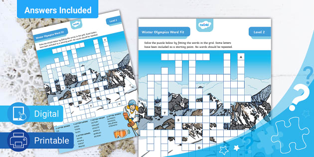Winter Olympics Word Fit Puzzle - All Levels (teacher made)