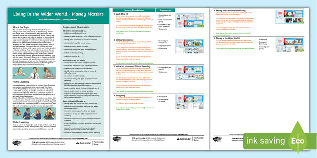 FREE! - PSHE and Citizenship UKS2 Money Matters Planning Overview
