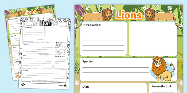 Lion Non-Chronological Report Template - Twinkl