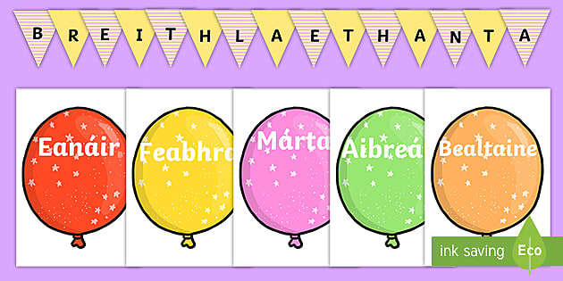 Balloons Themed Birthday Display Pack Gaeilge (teacher made)