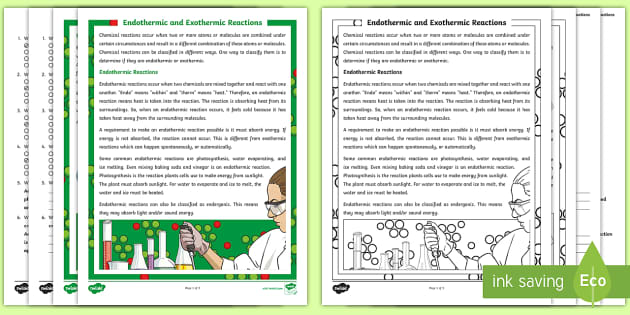 Fifth Grade Endothermic and Exothermic Reactions Reading Comprehension