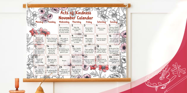 Acts of Kindness November Calendar Poppy-Themed Poster