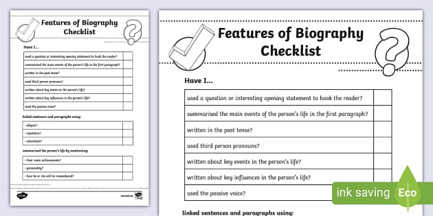 Writing A Biography Checklist ESL Biography teacher Made Writing A Biography Checklist ESL Biography teacher Made