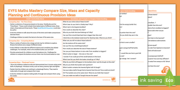 EYFS Maths Mastery Plan Compare Size, Mass and Capacity EYFS Maths Mastery Plan Compare Size, Mass and Capacity