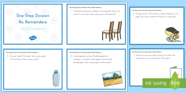 One-Step Division No Remainders Word Problem Challenge Cards