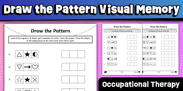 Draw the Pattern Visual Memory Activity Worksheets for Occupational Therapy