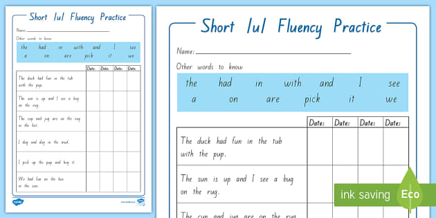 Short /u/ Fluency Record (Teacher-Made) - Twinkl