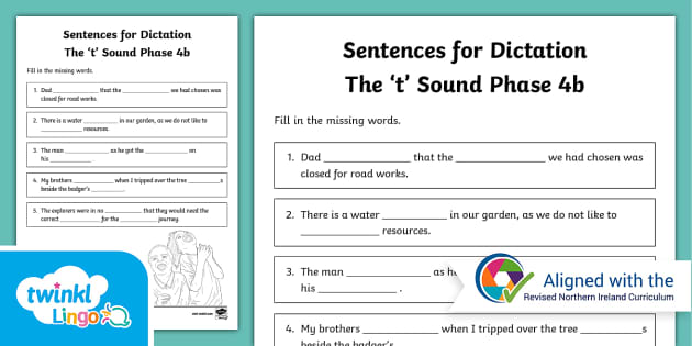 NI Linguistic Phonics Phase 4b 't' Sound Dictation Sentences