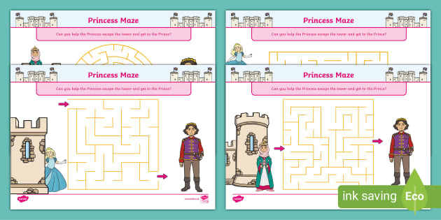 FREE! - Princess Maze Activity Worksheets (teacher made)