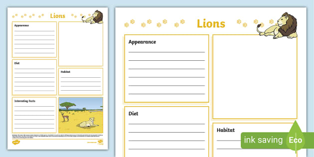 Lions Fact File Template,Lion Facts (Teacher-Made) - Twinkl