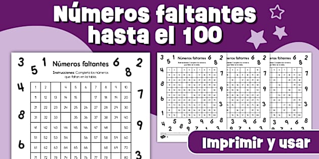 Hoja de trabajo de números faltantes hasta el 100