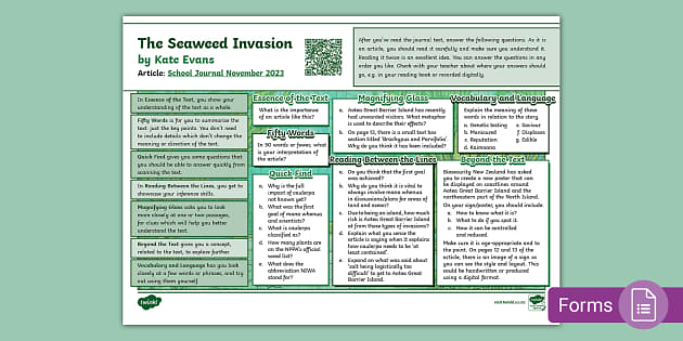 L4 November 2023 School Journal The Seaweed Invasion Article Comprehension