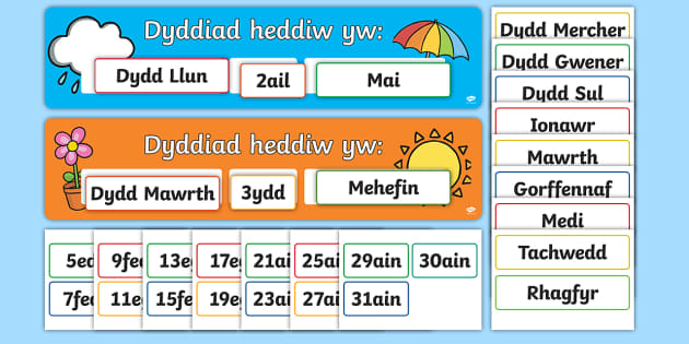Dates in Welsh - Printable Display Pack - Learning Resources