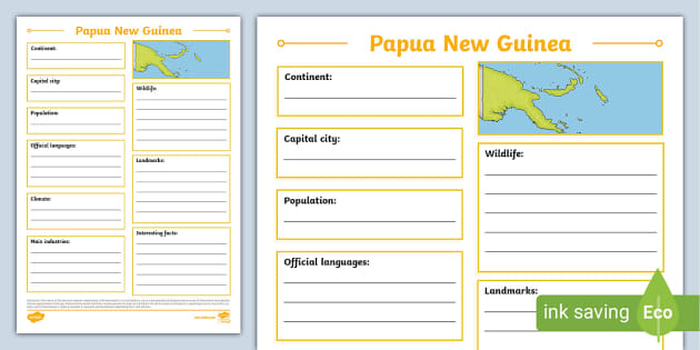 Papua New Guinea Fact File Template, Papua New Guinea