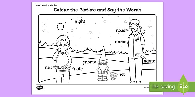 Word Initial n Production Colouring Scene (teacher made)