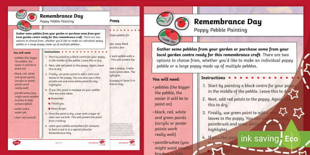 Remembrance Day Poppy Pebble Painting (Ages 5 - 7 - Twinkl