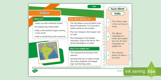 KS1 India Fact File - Geography - Asia (teacher made)